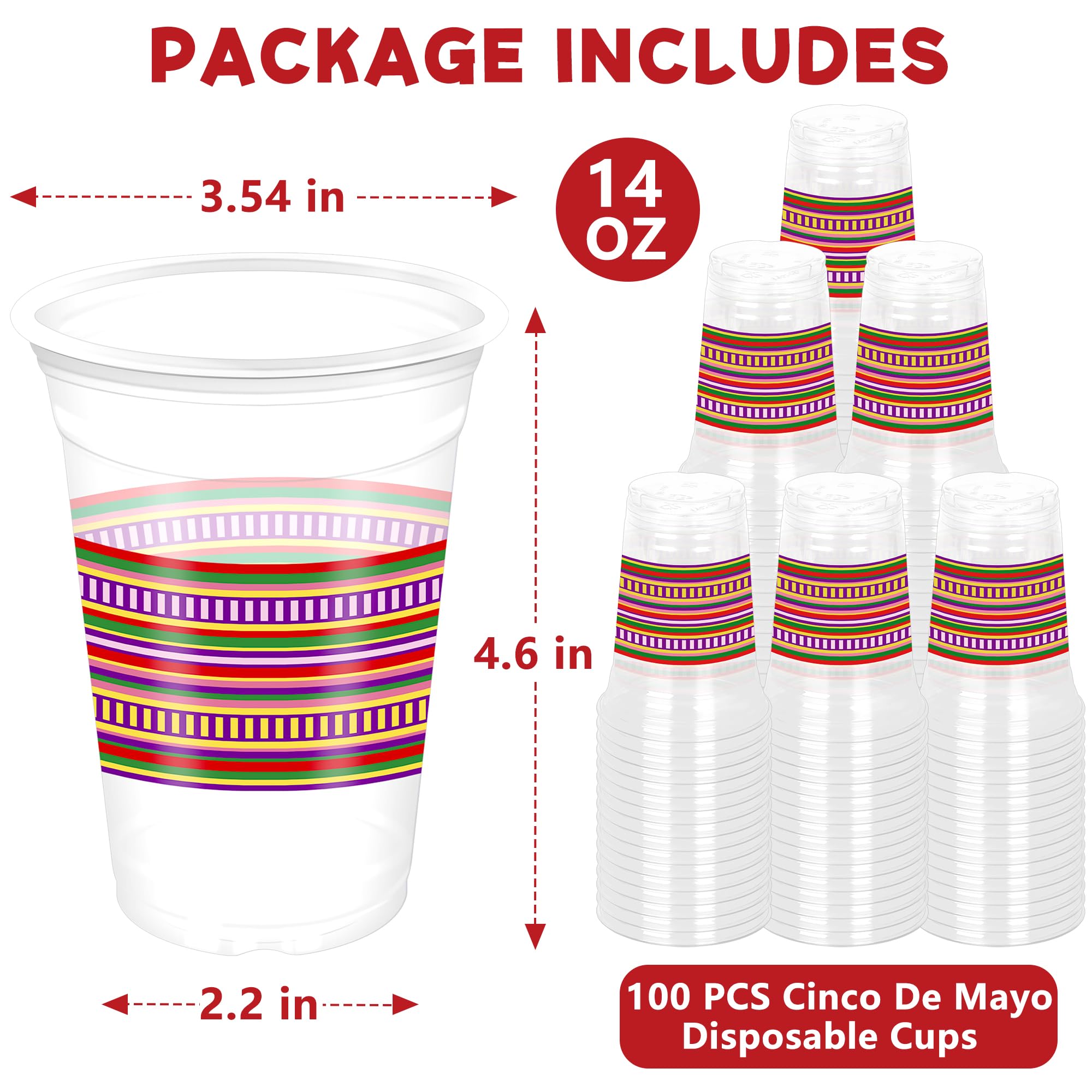 Snapklik.com : 100 PCS Cinco De Mayo Cups, 14 OZ Mexican Plastic Cups ...