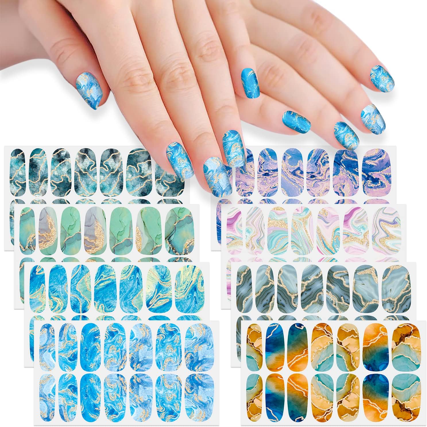 Amazon.com: SILPECWEE 8 Sheets Marble Print Nail Wraps for Women Nail ...