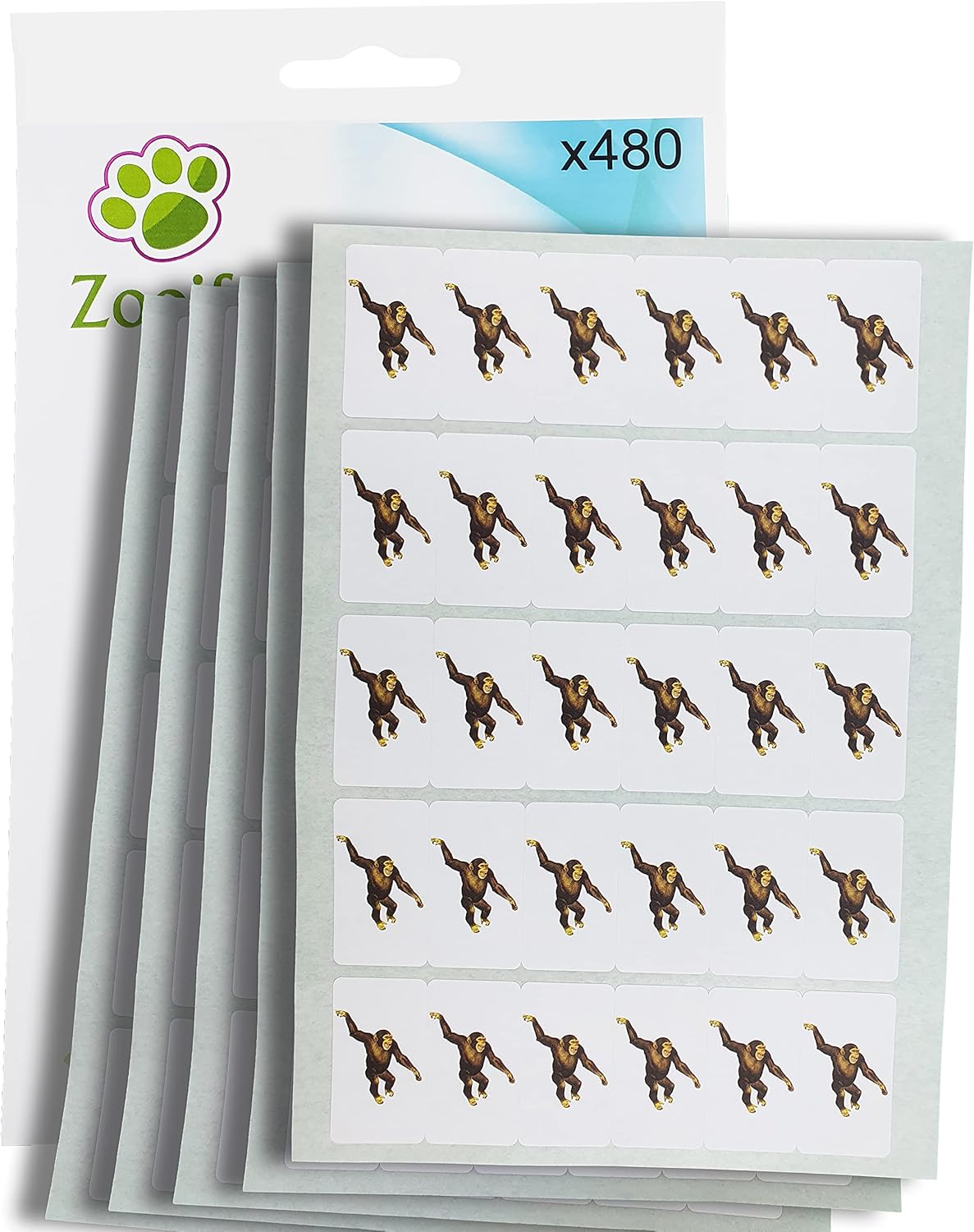 480x Chimp/Chimpanzee Stickers (38 x 21mm) Self Adhesive Animal Labels ...