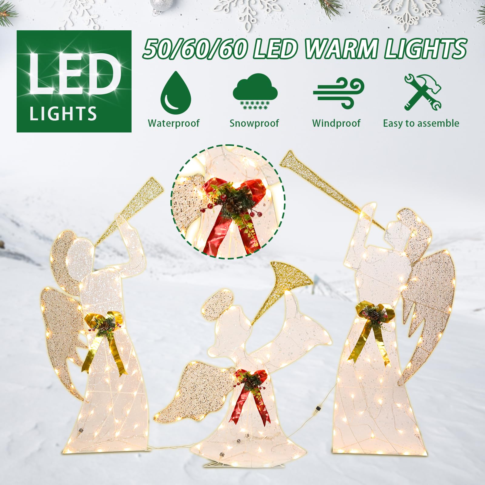 Outdoor Lighted Holiday Angels