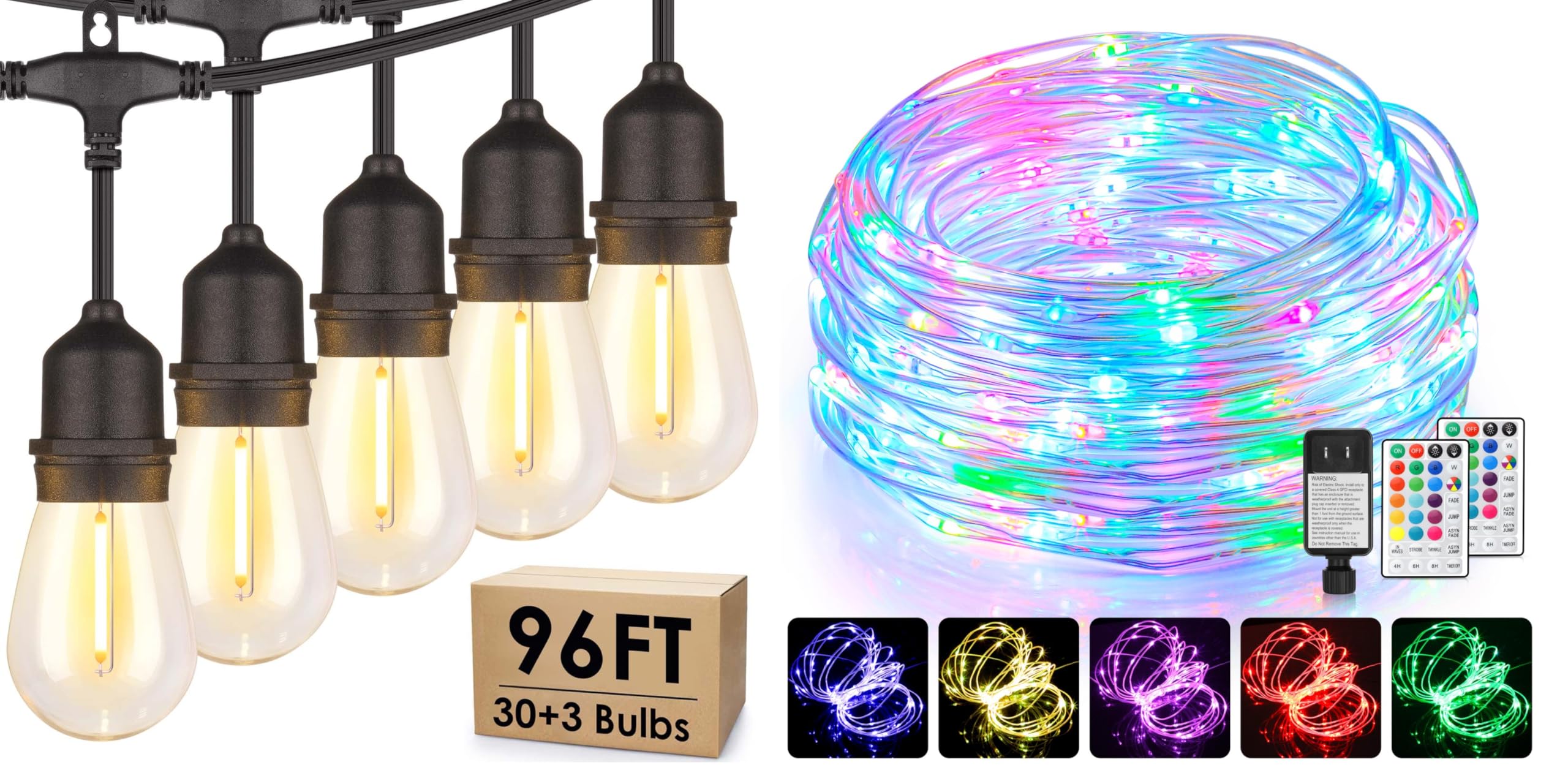 Mlambert 96FT LED Outdoor String Lights Dimmable Waterproof Patio ...