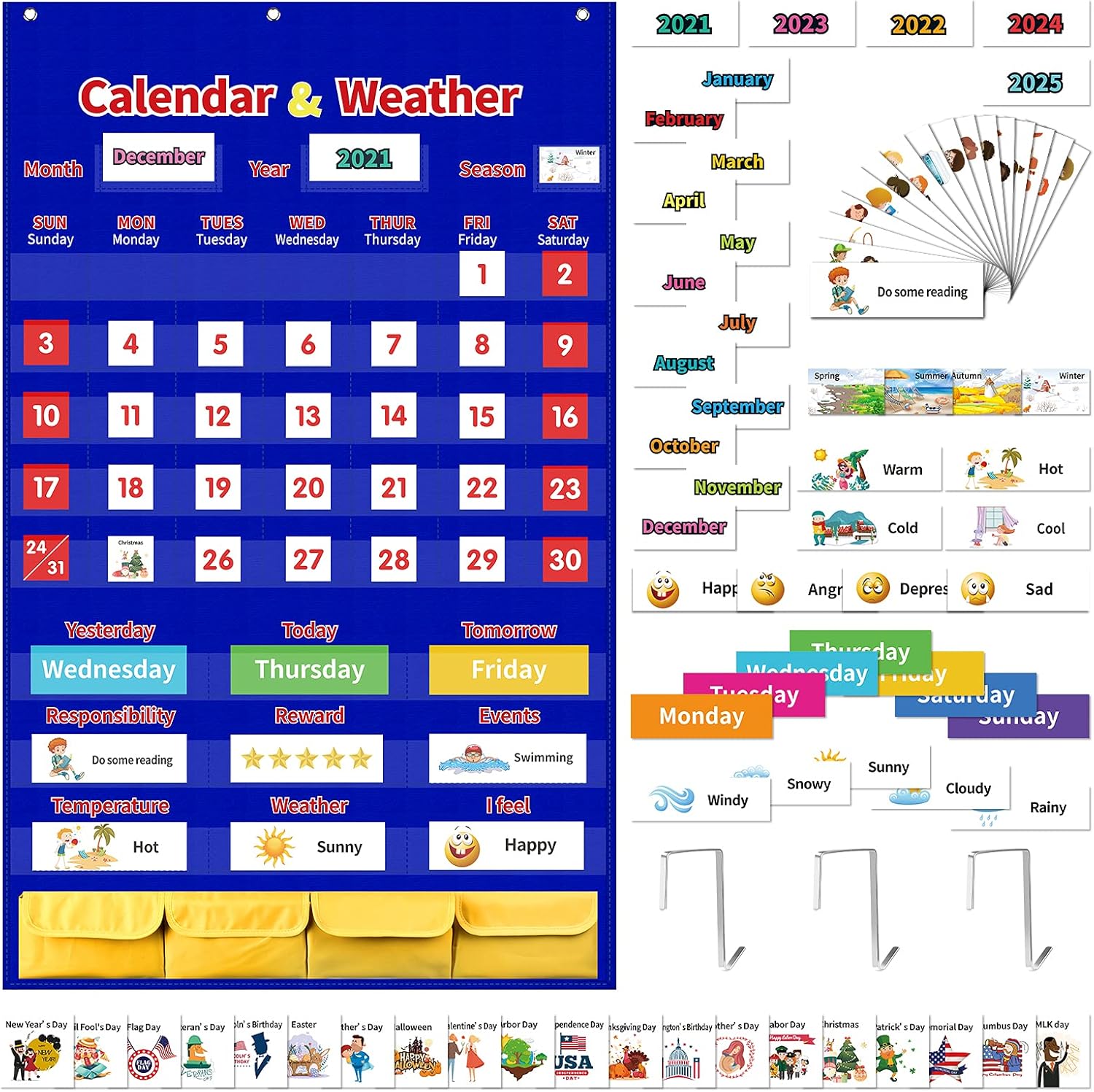 Kids Learning Calendar Pocket Chart with 160 Cards Bahrain | Ubuy