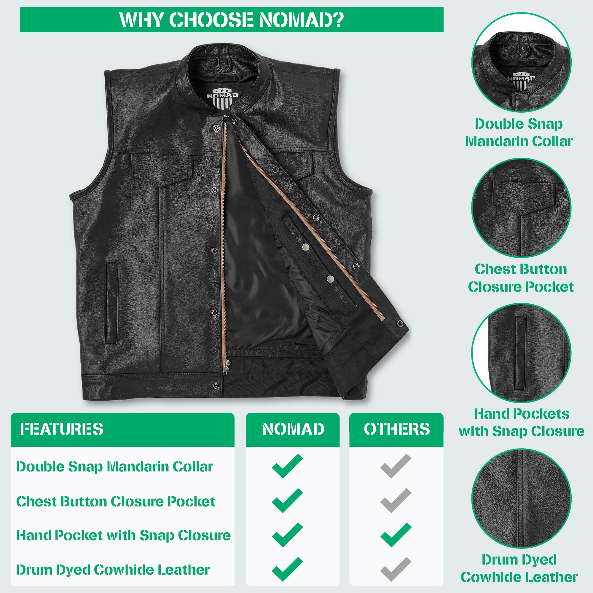 Snapklik.com : Nomad Leather Motorcycle Vest For Men Biker Mens Black ...
