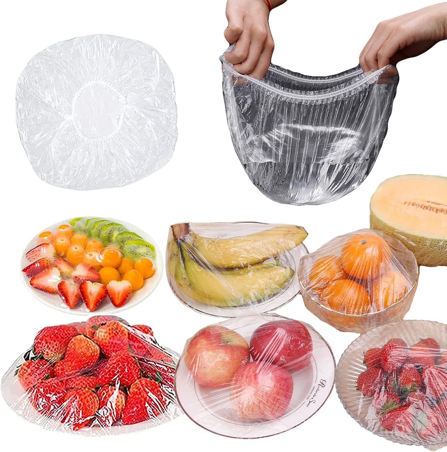 Amazon.com: 100PCS Reusable Elastic Food Plastic Wrap, Stretchable Food ...