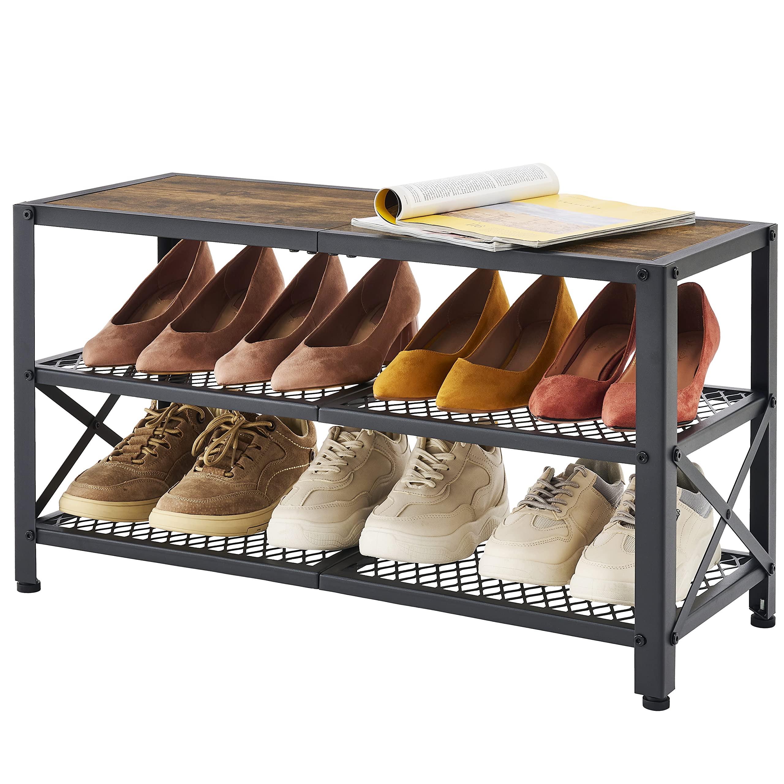 Hoctieon 3-Tier Shoe Rack Bench for Entryway, Designed with Wood Bench ...