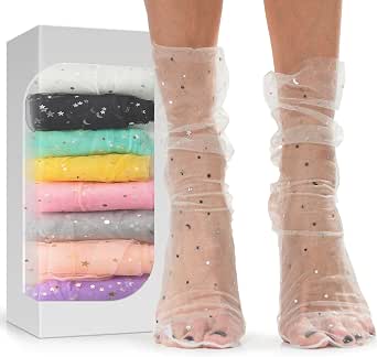 Amazon.com: Sheer Slouch Tulle Socks Set for Women | 8 Pairs of Shiny ...