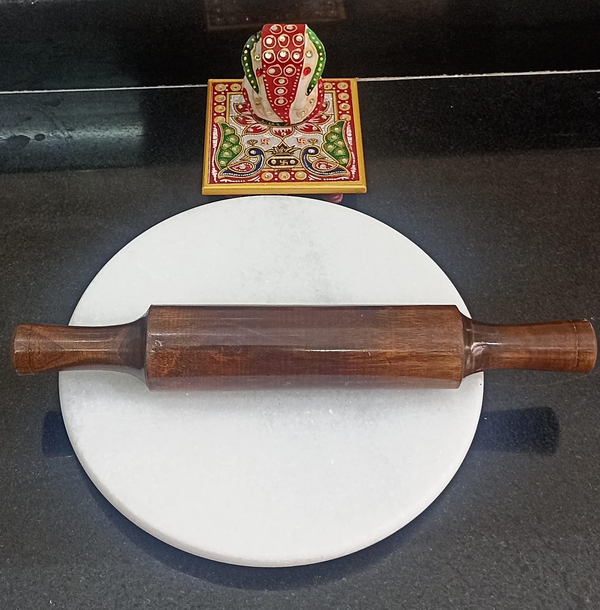 Buy Rajasthan Art Indian White Marble Roti Maker with Wooden Belan ...