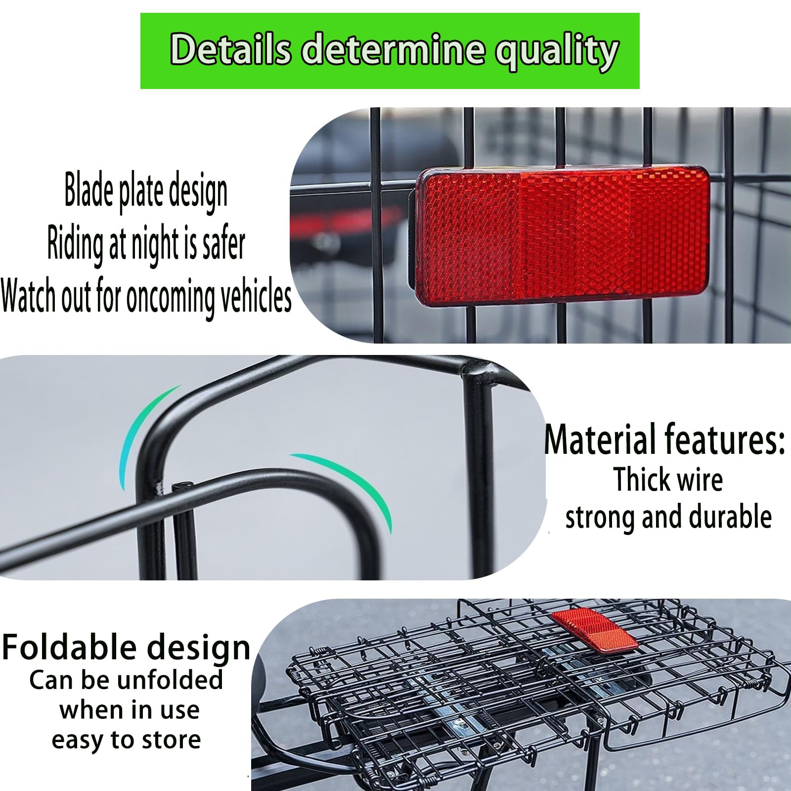 Snapklik.com : Folding Rear Bike Basket Steel Baskets Quickly Release ...