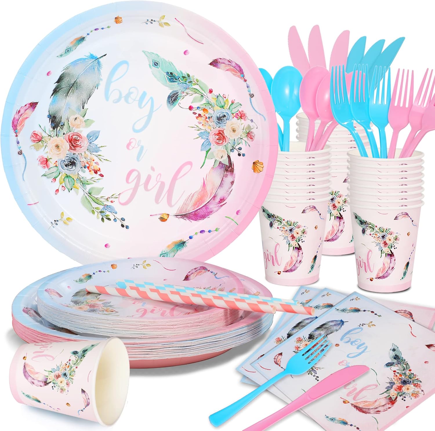Amazon.com: 200PCS Gender Reveal Plates and Napkins, Gender Reveal ...