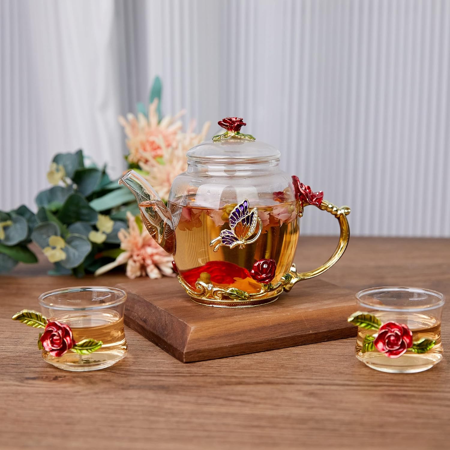 Tea Set, Small Glass Tea Pot(11 oz) and 6 Fancy Small Glass Tea Cups ...