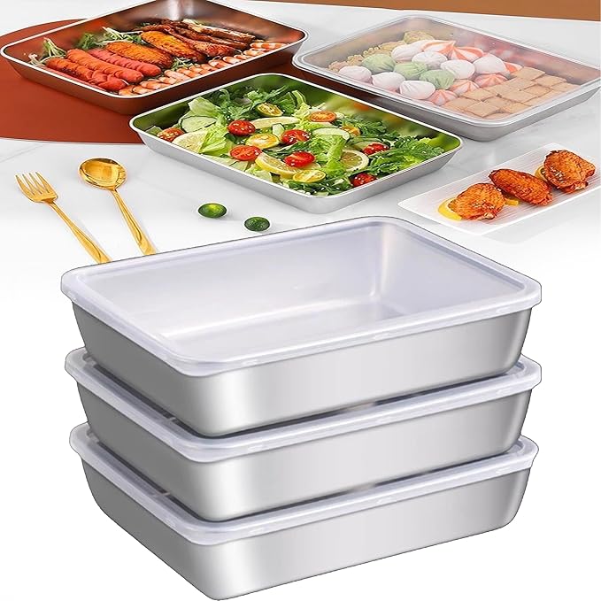 HUSHAX Breading Bowls Set, Stainless Steel Baking Tray,Oven Trays Non ...