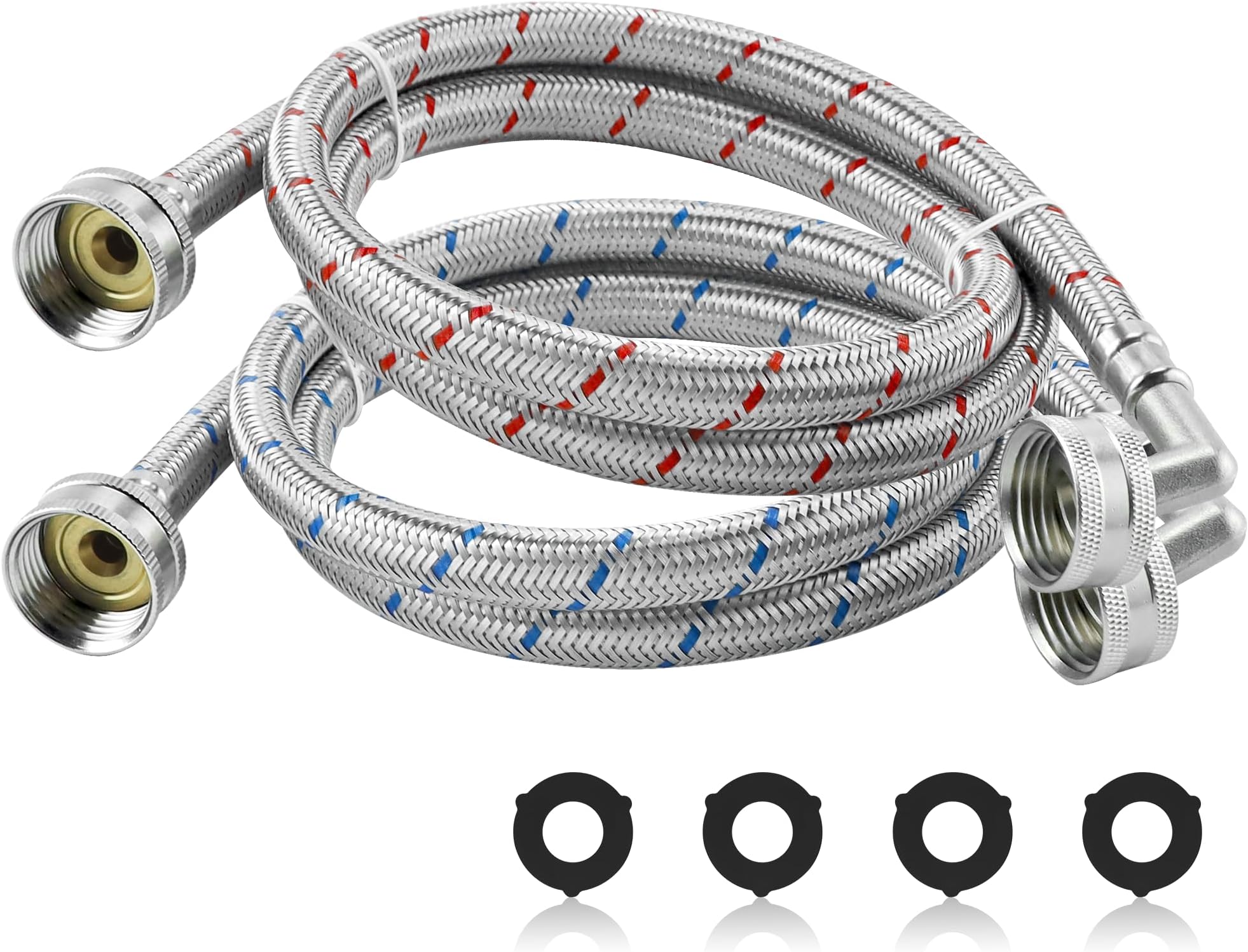 2-Pack Premium Stainless Steel Washing Machine Hoses - 6 FT No-Lead ...