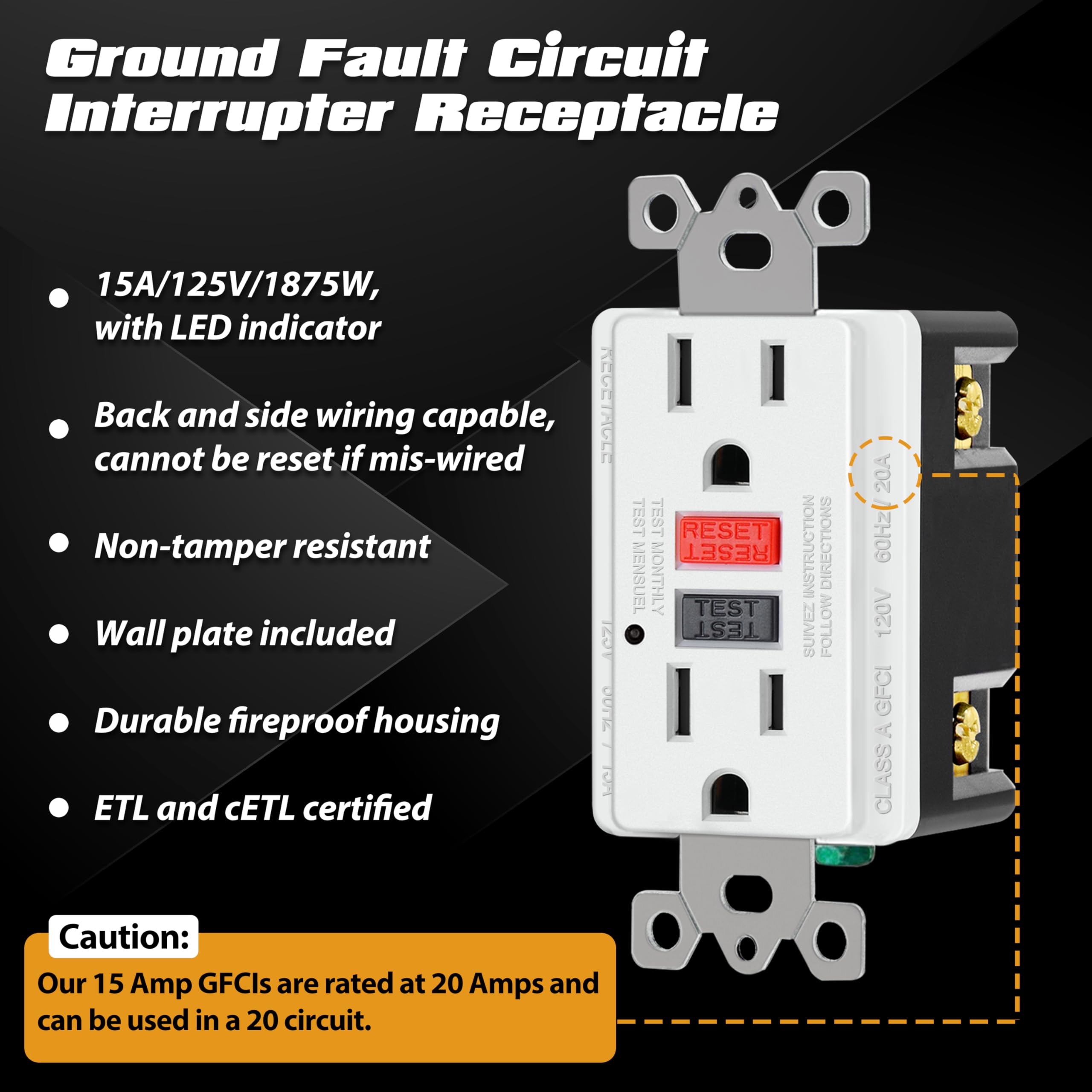Snapklik.com : ELECTECK 3 Pack GFCI Outlets 15 Amp, Non-Tamper ...