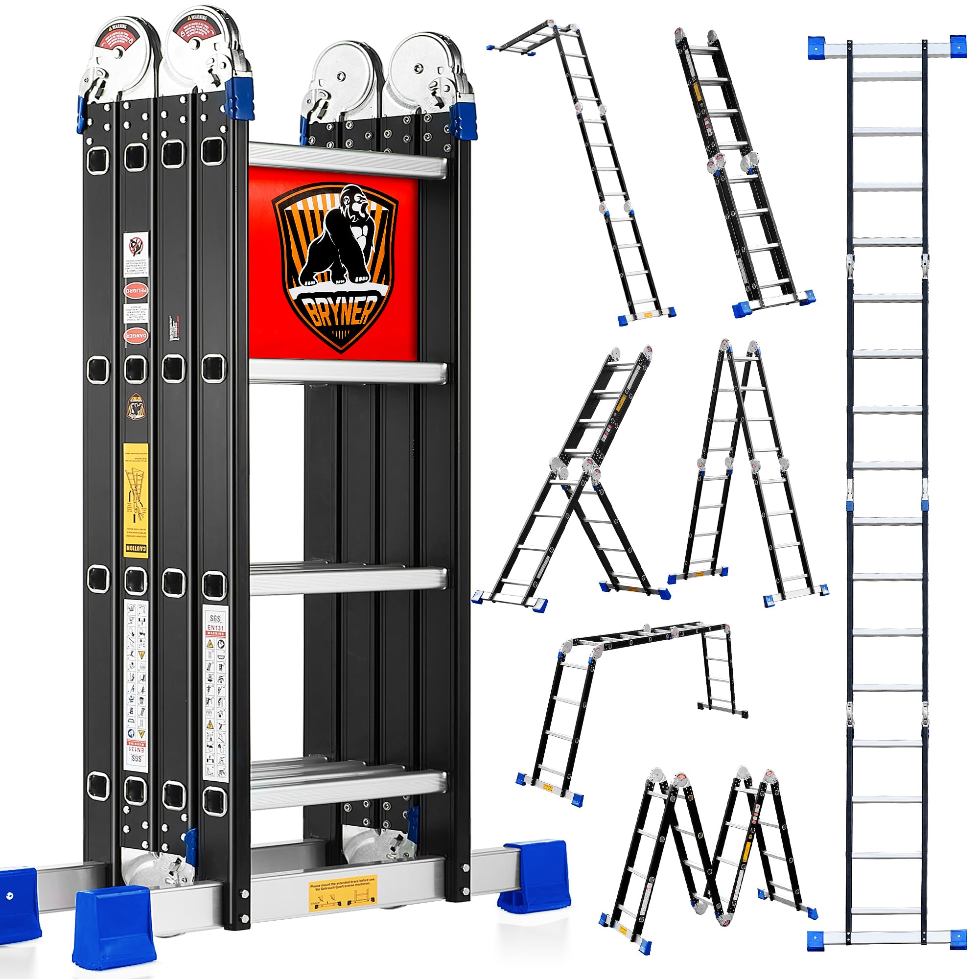 Bryner Ladder 7 in 1 Multi-Purpose Ladder Aluminium Extension Ladder 15 ...