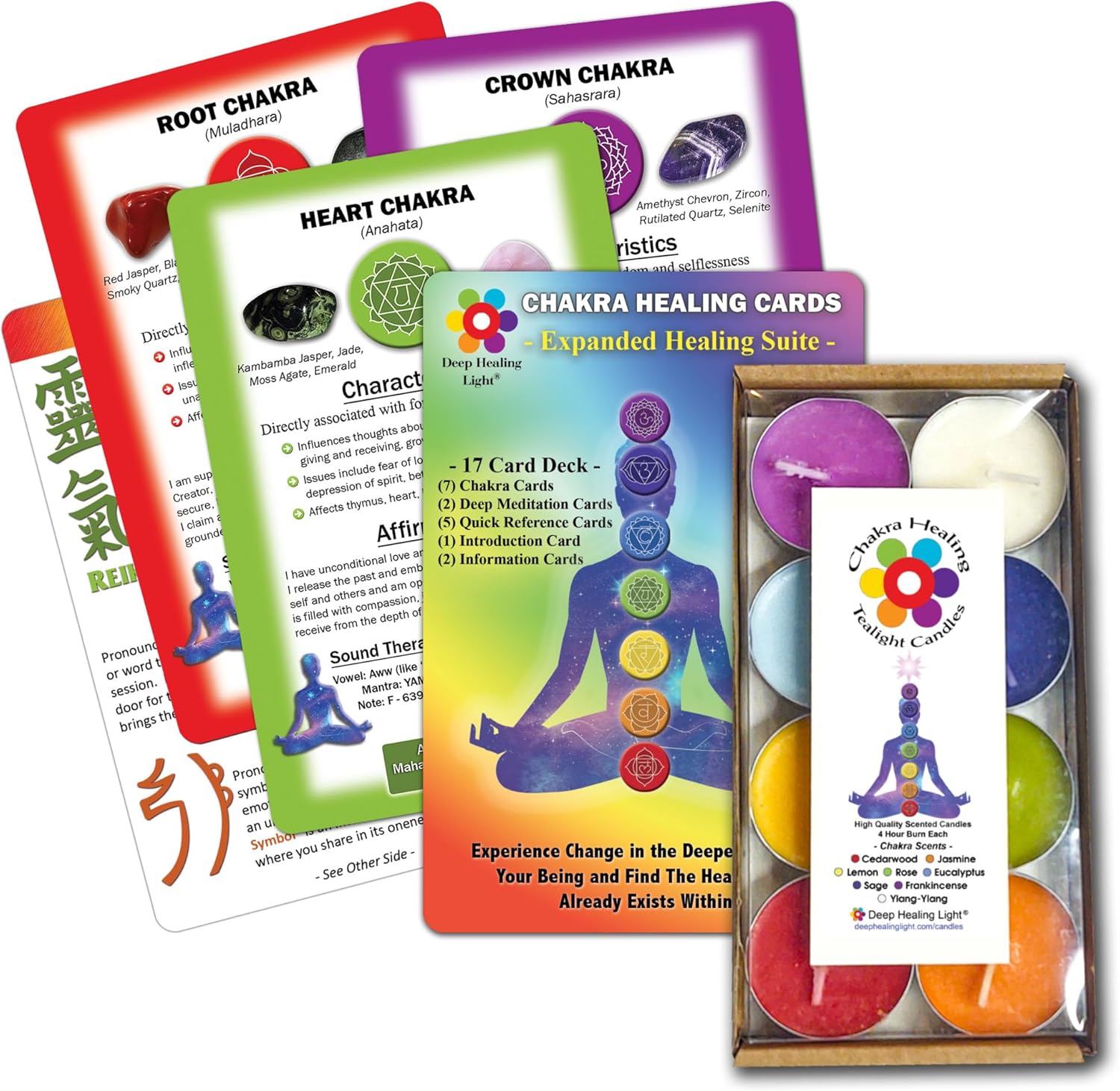 Amazon.com: Deck of Chakra Healing Cards with Chakra Scented Tealight ...