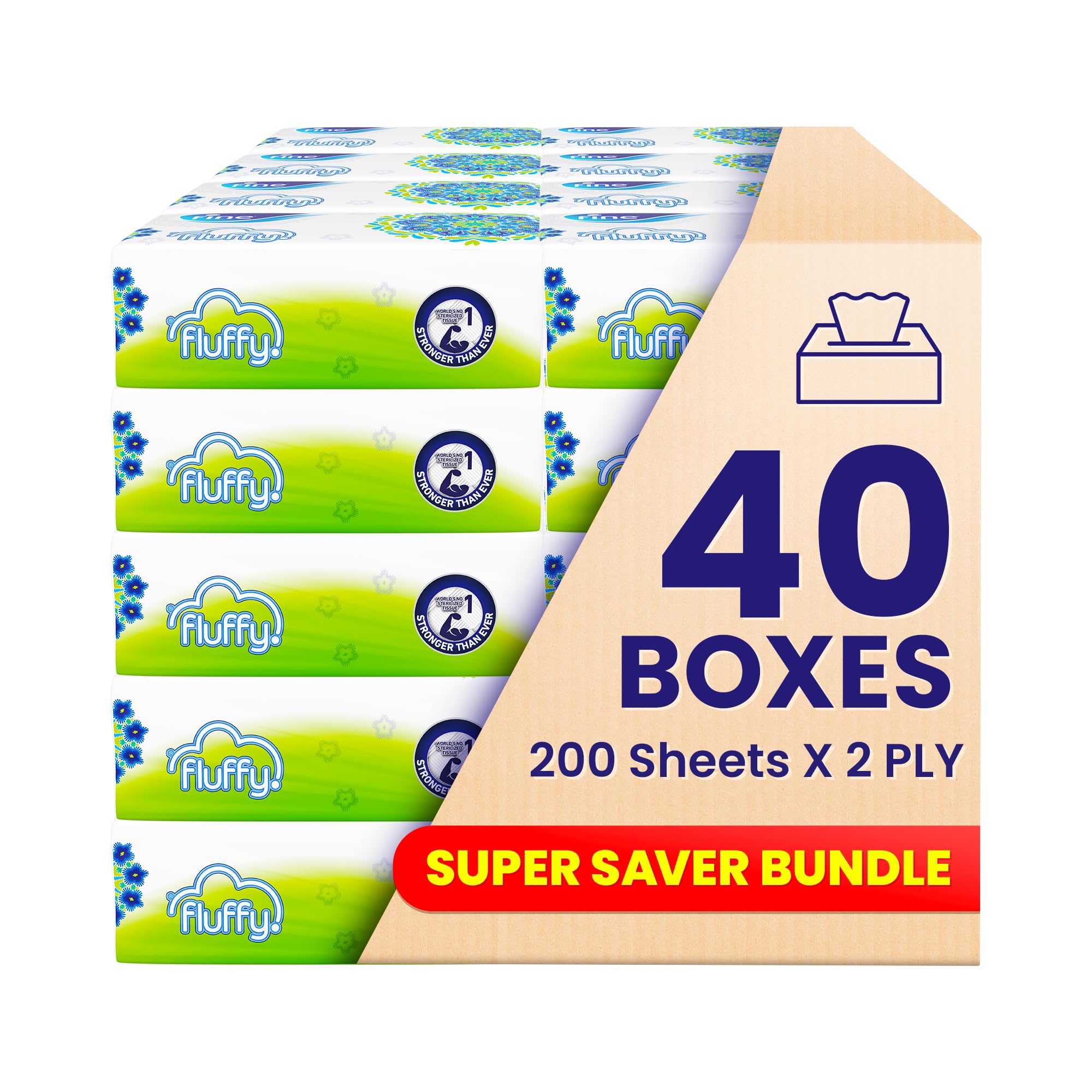 Fine Fluffy Facial Tissue, 40 Soft packs of 200 sheets x 2 Ply : Amazon ...