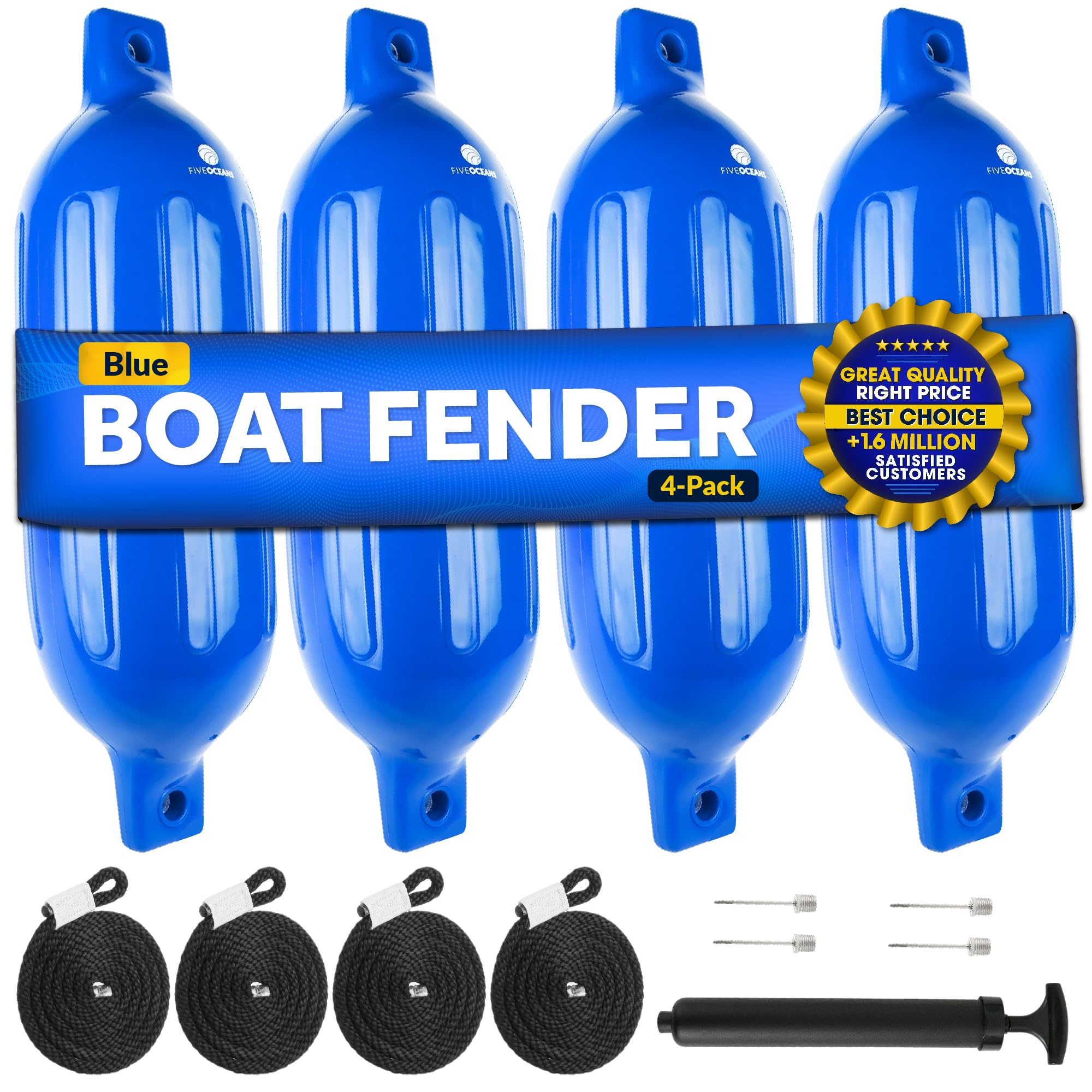 Five Oceans 4-Pack Boat Fenders - Boat Bumpers for Docking - 4 Ropes ...