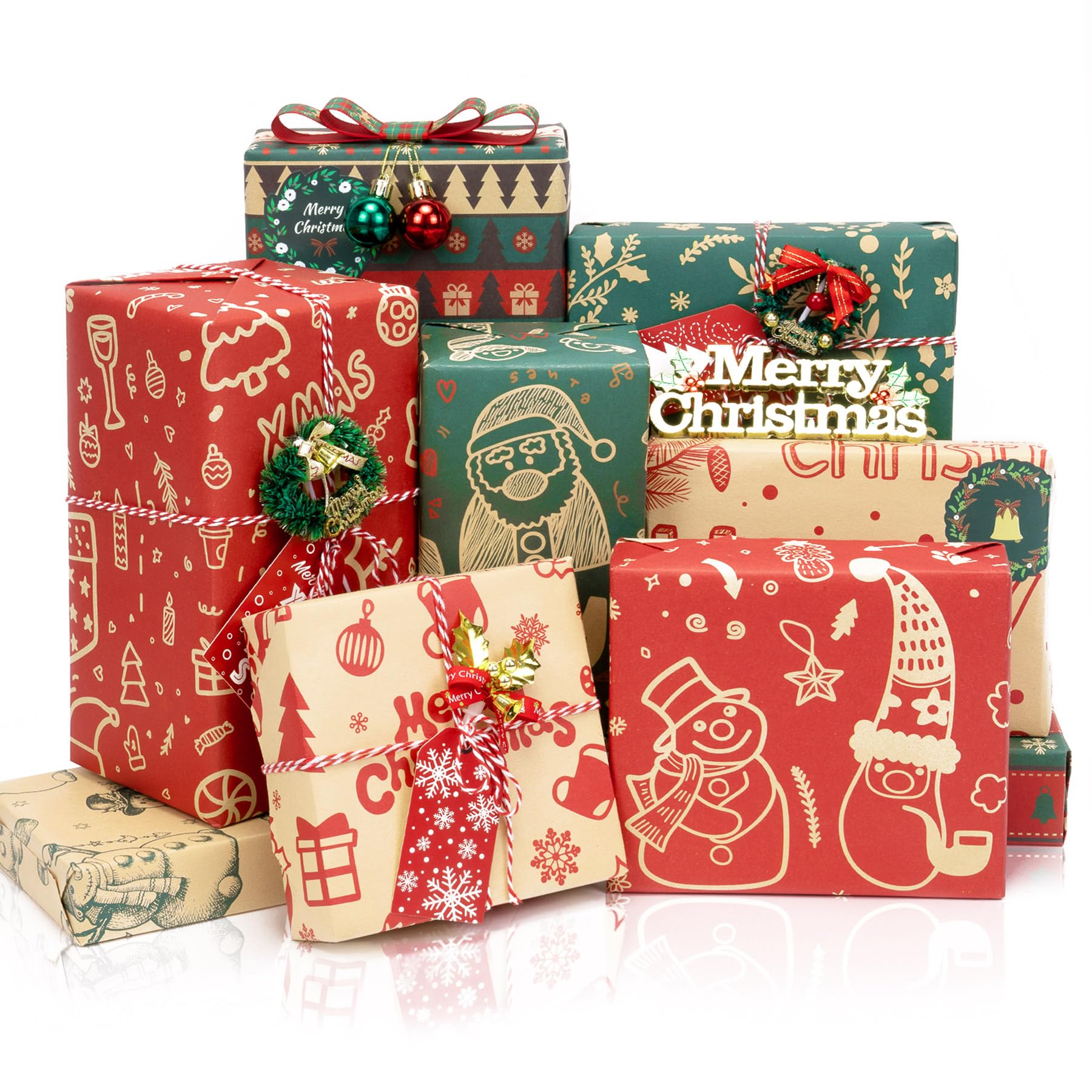 Amazon.com: Toptime Christmas Wrapping Paper, 8 Sheets Gift Wrapping ...