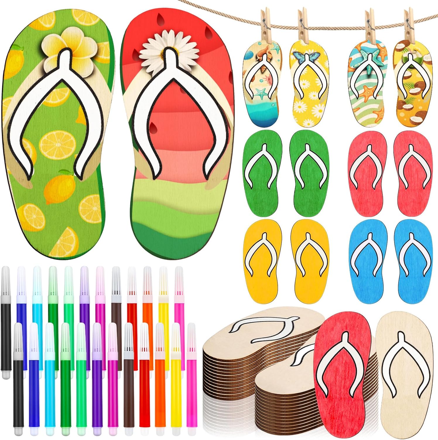 Amazon.com: Chivertion 24 Pcs Summer Flip Flop Crafts for Kids DIY ...