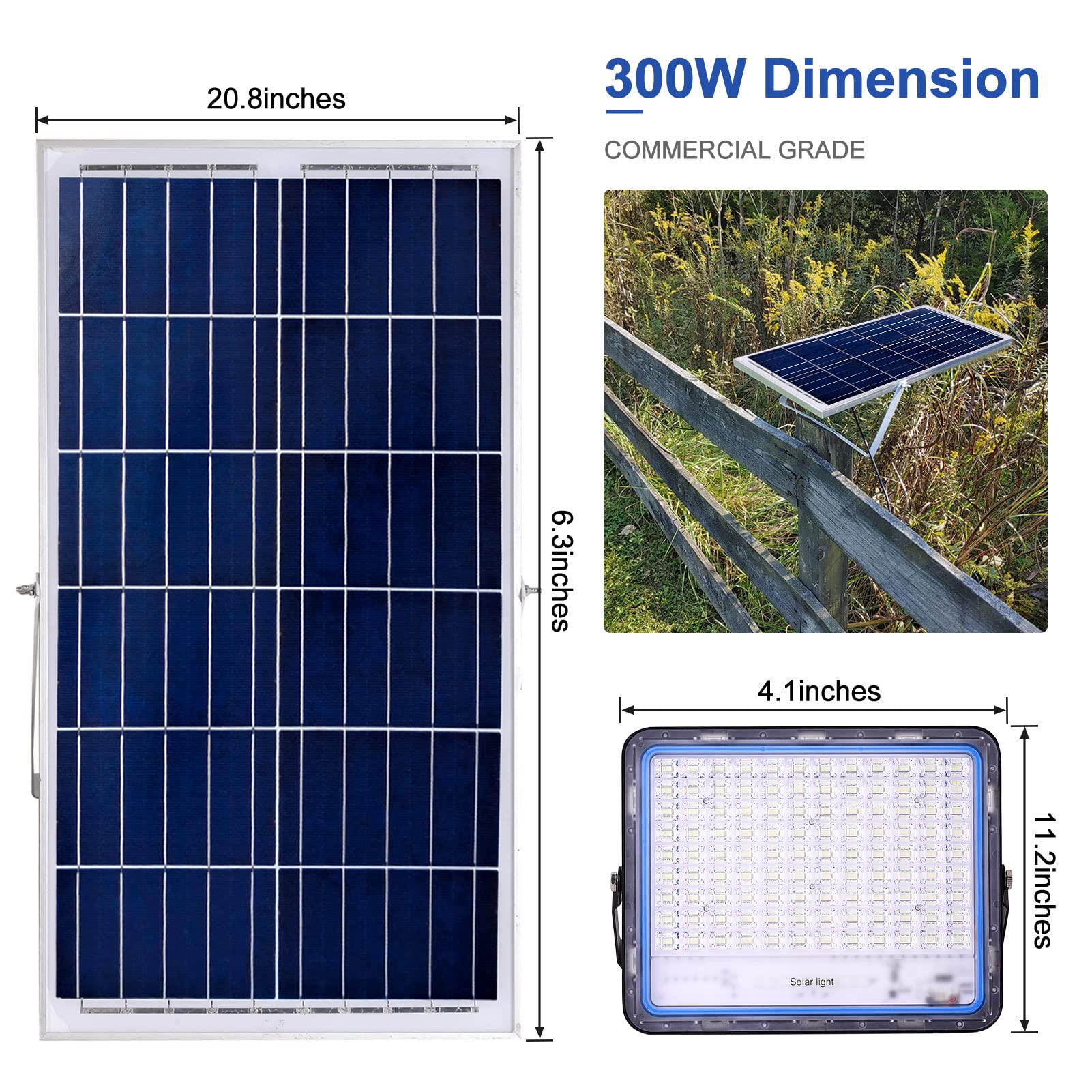 Solar Street Lights 300W Dusk to Dawn Solar Flood Light 35000 Lumens ...