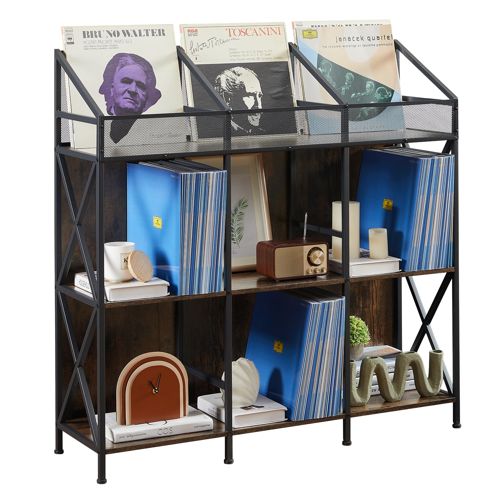 Amazon.com: EYOCAL 9 Grids Vinyl Record Storage Holder Rack， Wooden ...
