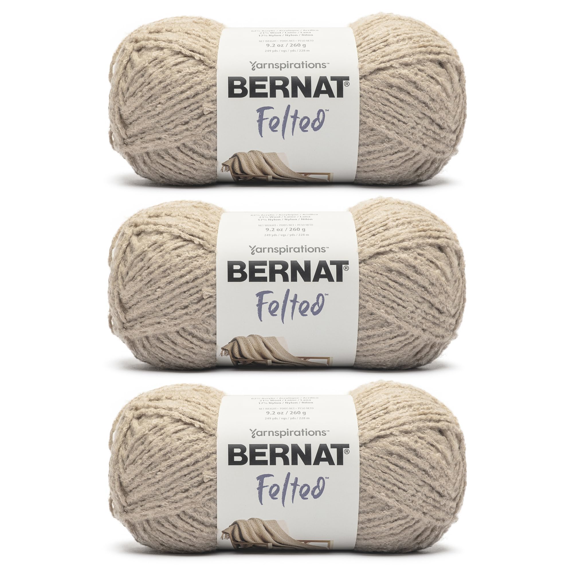 Amazon.com: Bernat Felted Buff Fleck Yarn - 3 Pack of 9.2oz/260g ...
