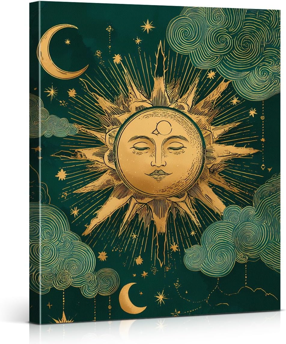 Amazon.com: Boho Sun and Moon Wall Art Print Celestial Sun Picture ...