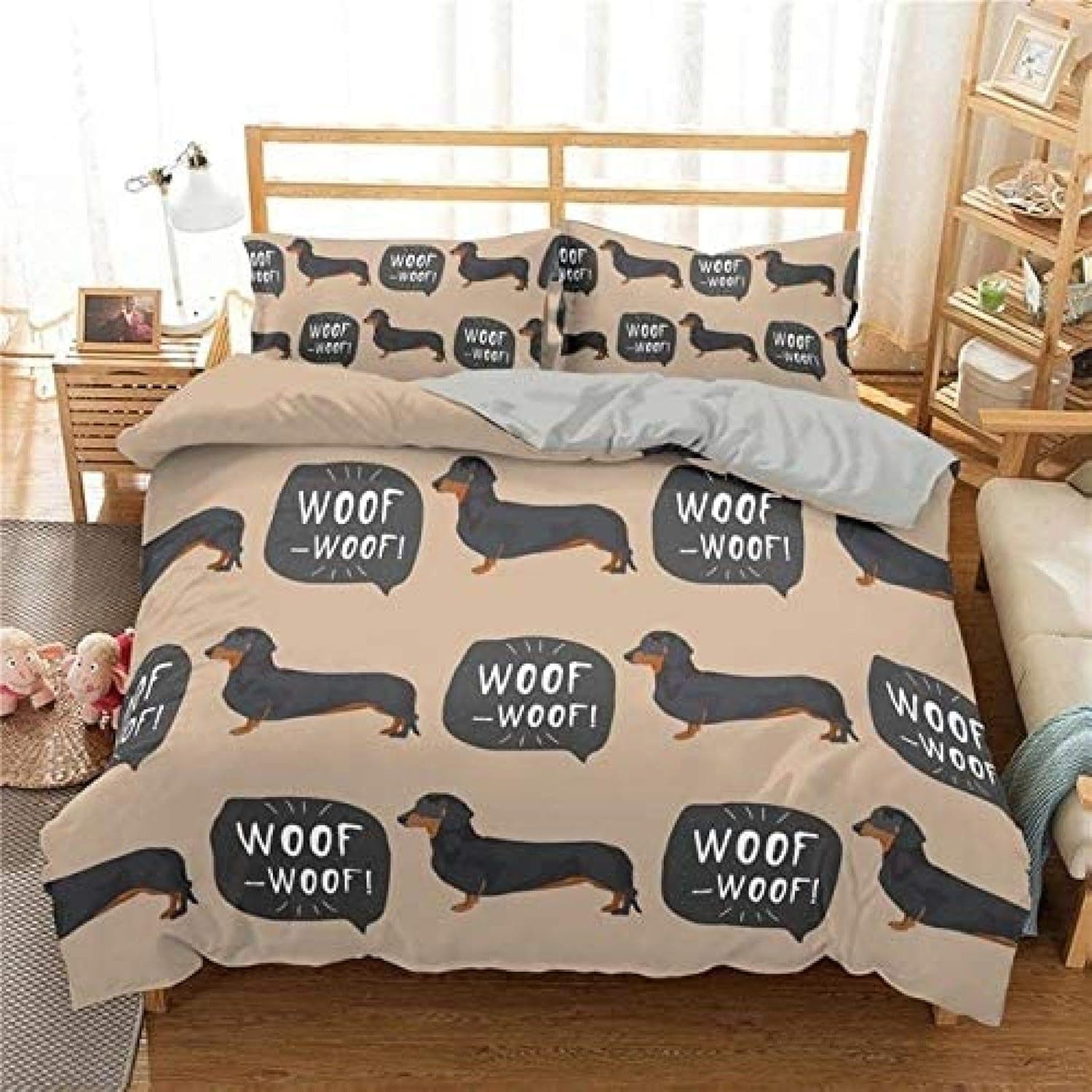 wjy Bedding Cotton Dachshund Sausage Bedding Set Cartoon Puppy Duvet ...
