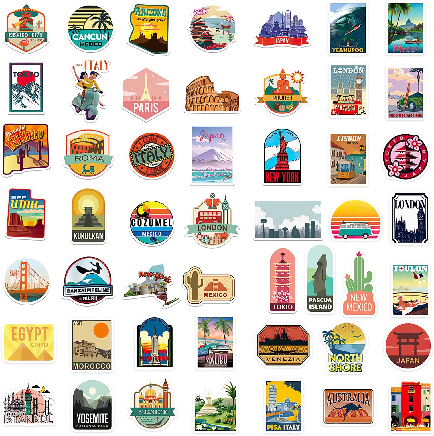 Rétro Voyage Vintage Stickers 50PCS, Autocollants en Vinyle ...