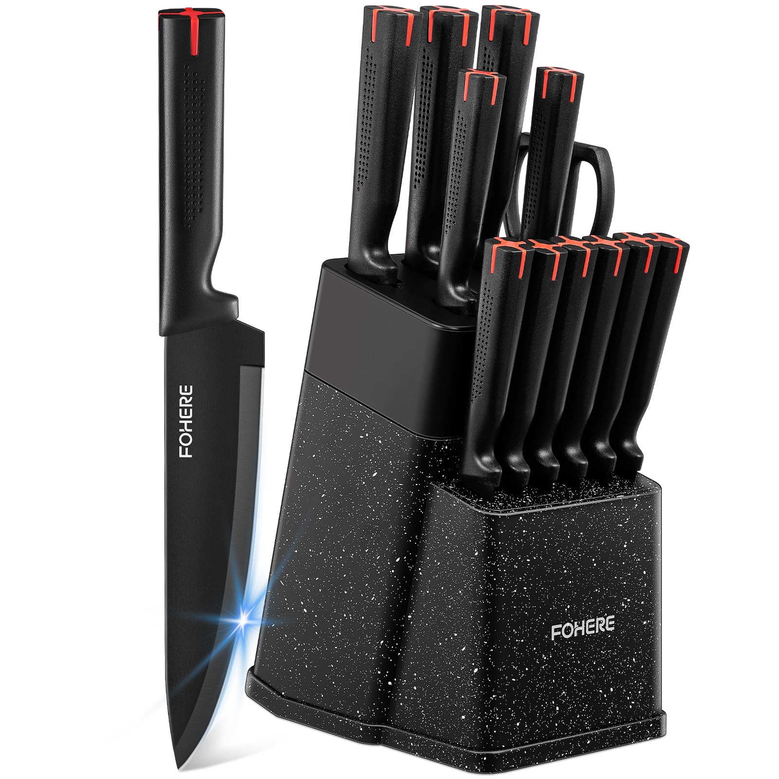 Amazon.com: FOHERE Knife Set with Block 13 Pieces Stainless Steel Knife ...