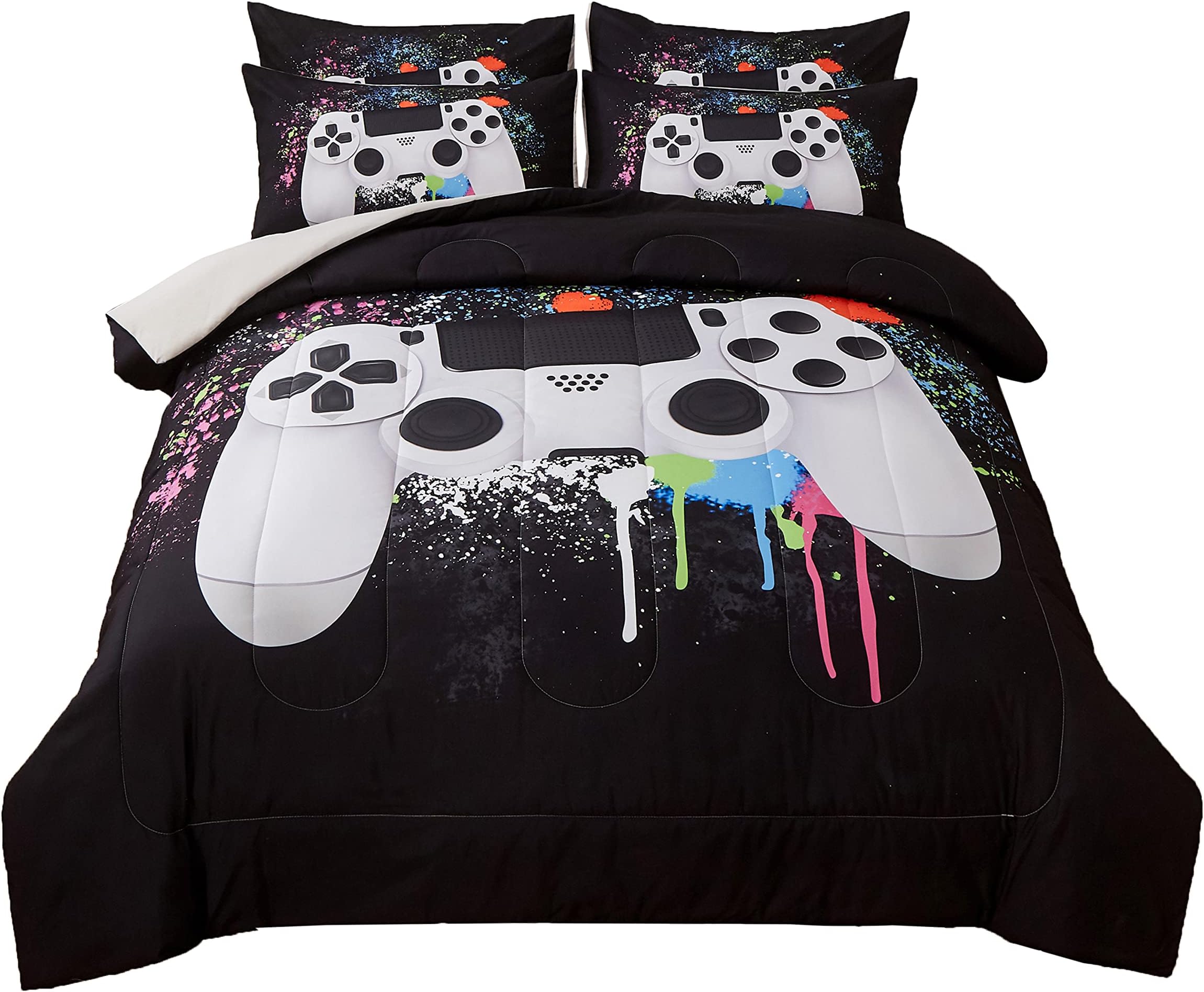 Amazon.com: SDIII 3PCS White Gamer Full Size Duvet Cover Set, 1 Duvet ...