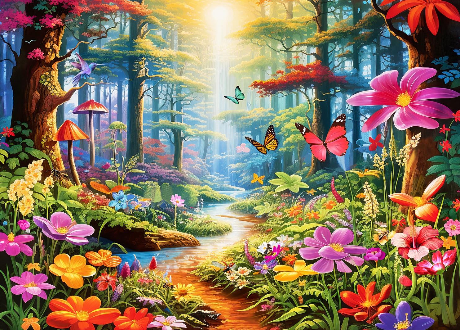 HUADADA 1000-Piece Jigsaw Puzzle - Colorful Forests: Exotic Flowers and ...