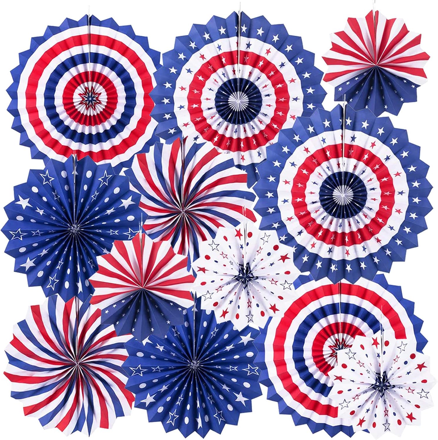 Amazon.com: 4th of July Patriotic Decorations 12PCS Hanging Paper Fan ...