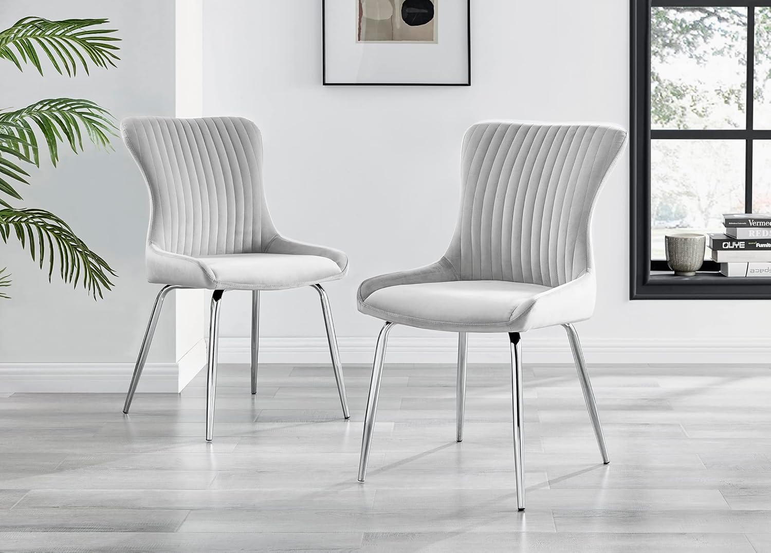 Amazon.com - Furniturebox UK 2X Nora Light Grey Velvet Silver Leg ...