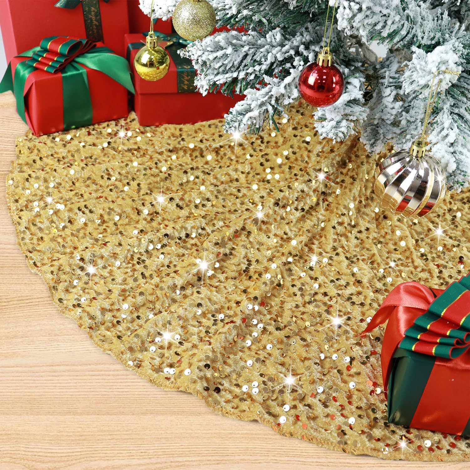 Amazon.com: BSHSPX Gold Christmas Tree Skirt 21 Inches Mini Xmas Tree ...