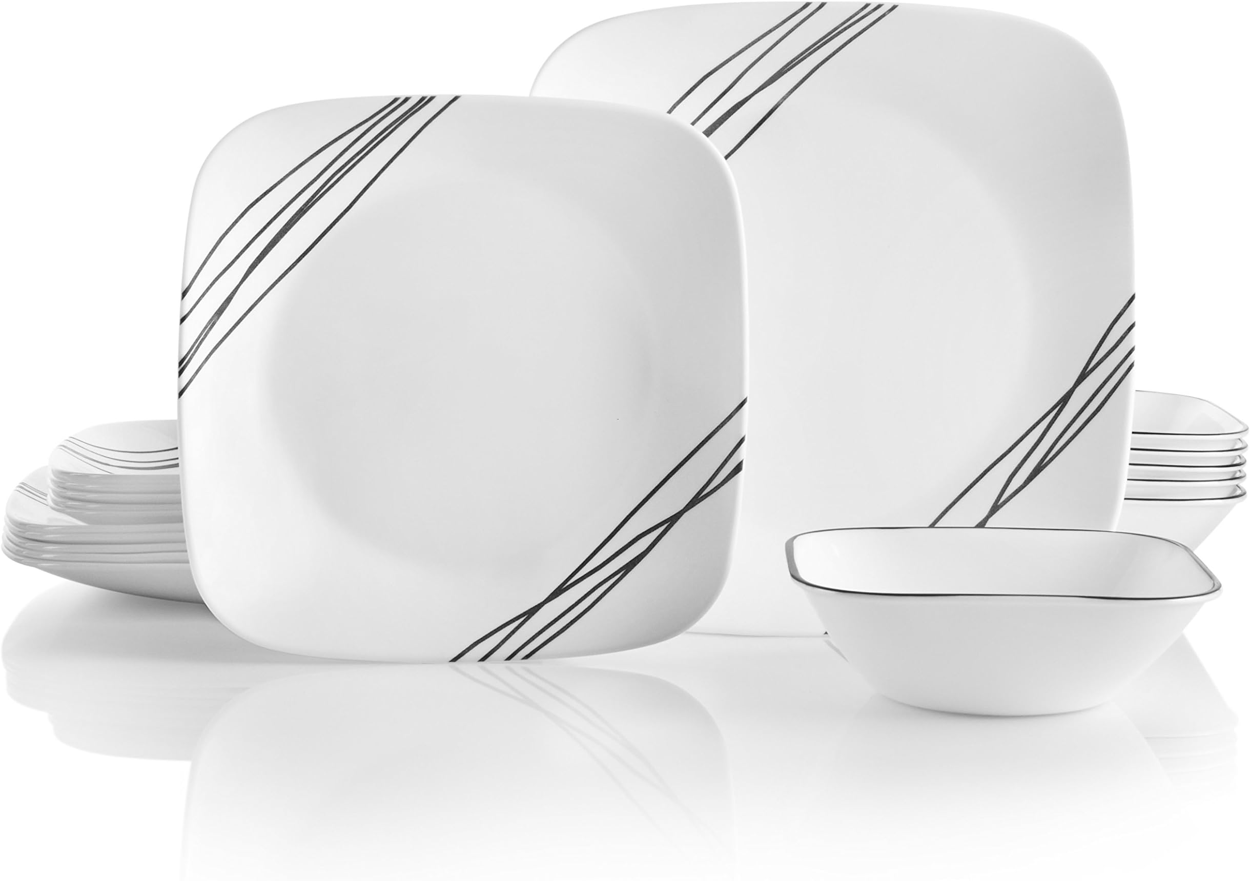 Amazon.com | CORELLE Square Timber Shadows 16-pc Dinnerware Set, 1 ...