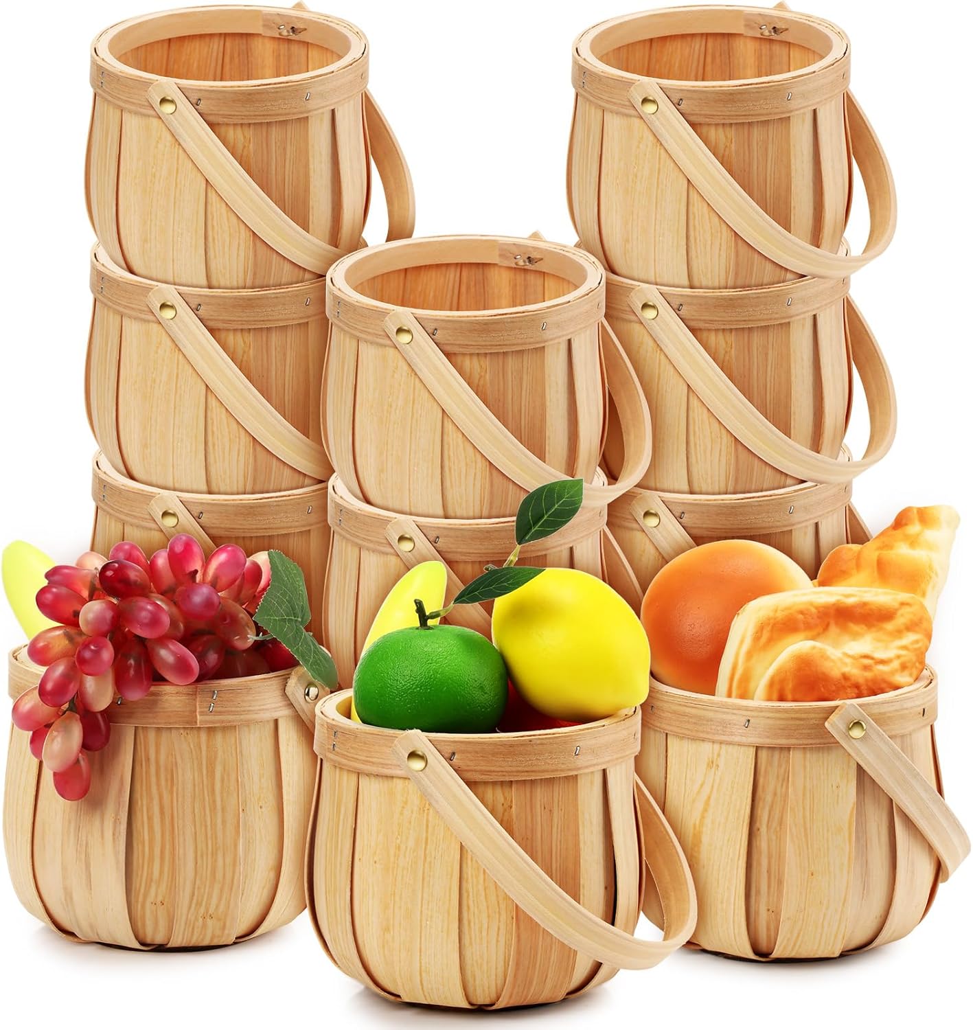 Amazon.com: Maxcheck 8 Pcs Round Natural Wooden Baskets with Handle ...