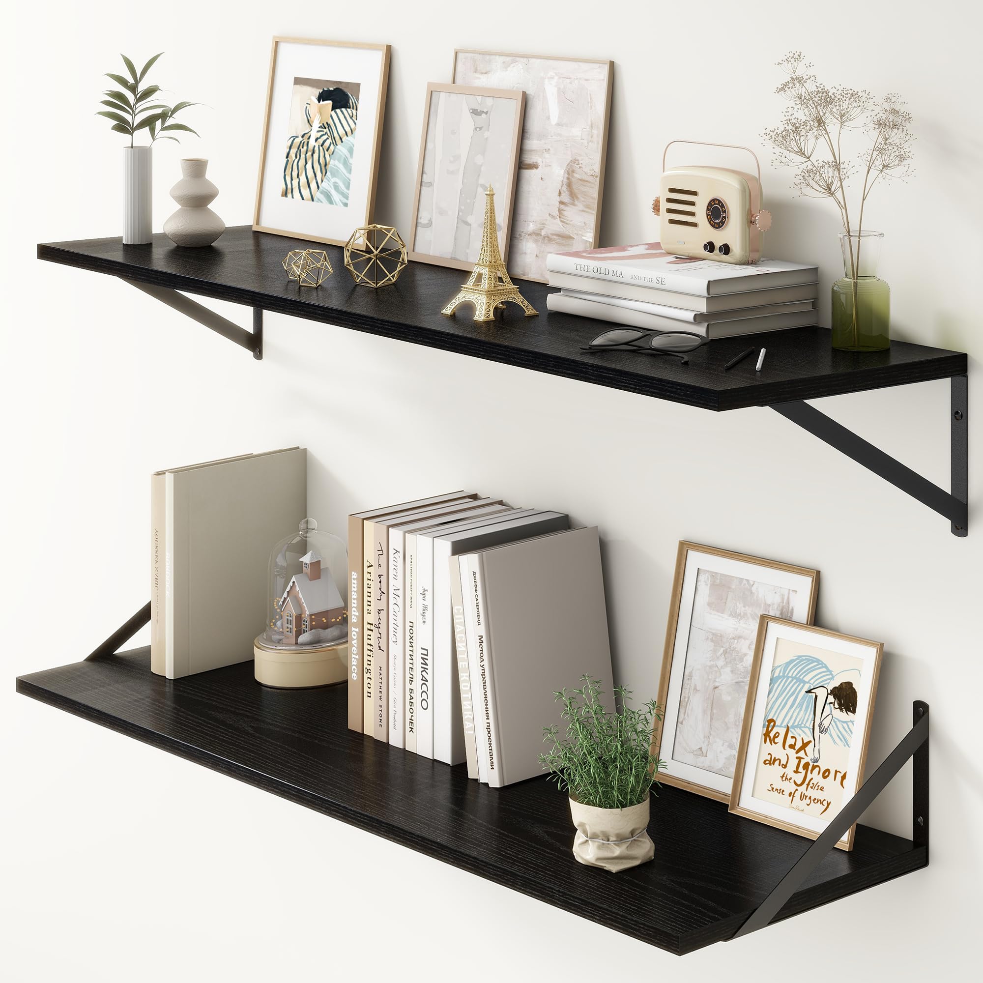 Amazon.com: 12 Inch Deep Floating Shelves, Black Floating Shelves 48W x ...