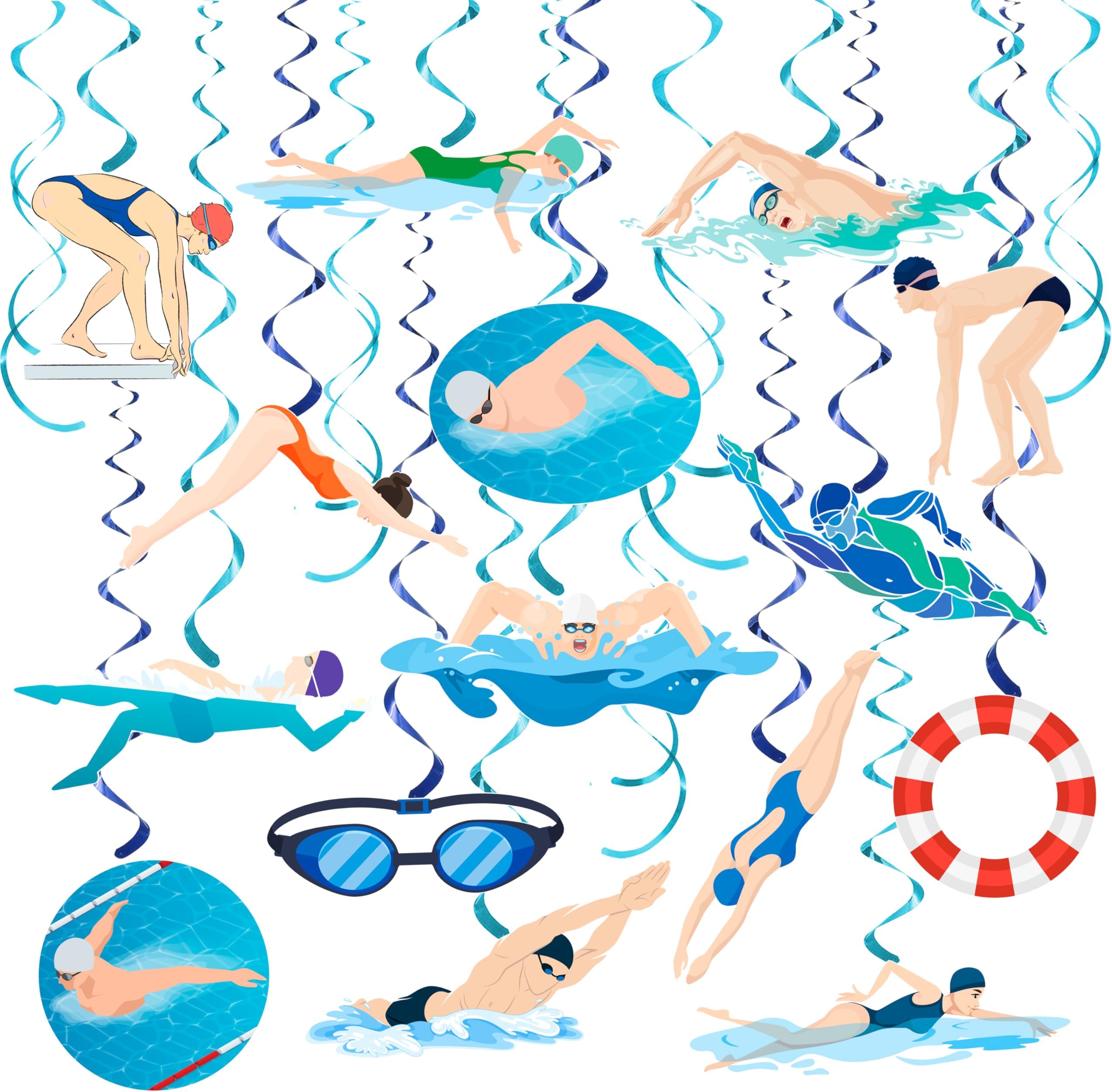 Amazon.com: Swimming Party Hanging Swirls Swimmer Birthday Decoration ...