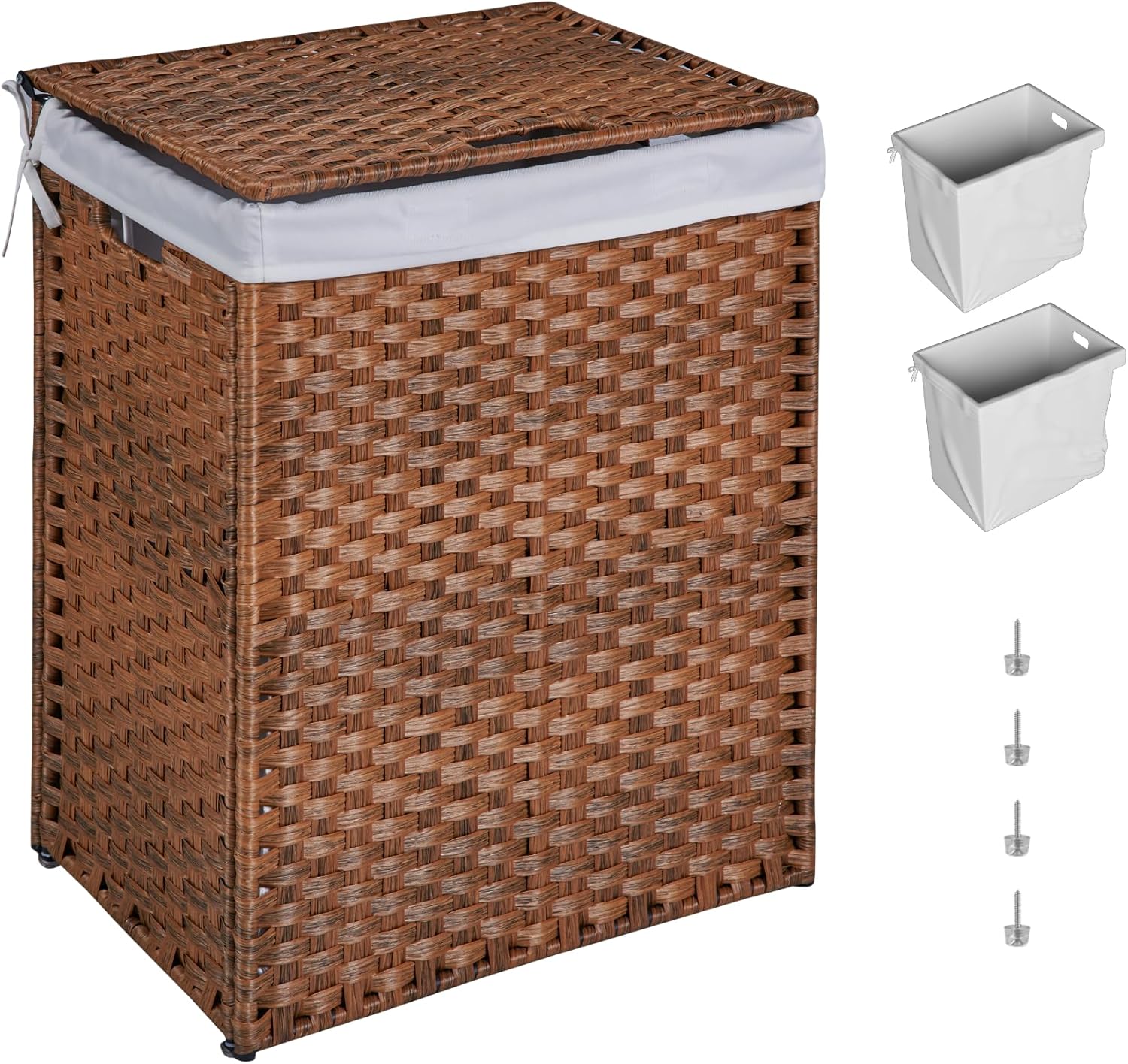 Amazon.com: Laundry Hamper with Lid, 100L Foldable PE Rattan Wicker ...