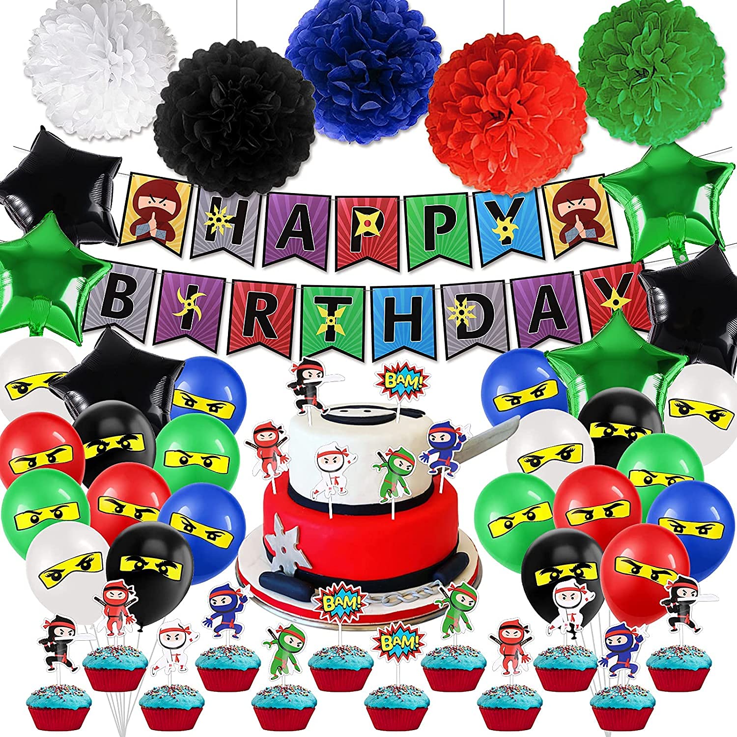 Buy 47Pcs Ninja Birthday Party Supplies Decorations Boys Ninja Warrior ...