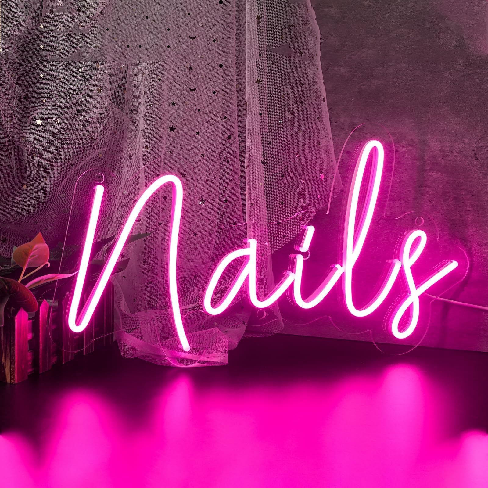 KANAYA 16inch Nails Neon Sign, Pink Nail Salon Decor LED Neon Light ...