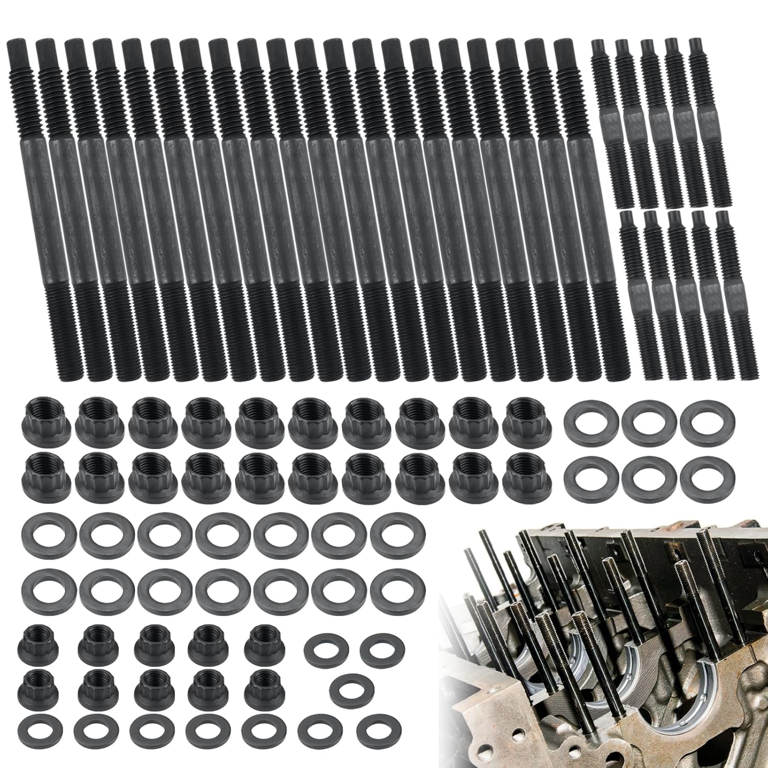 Amazon.com: 12-Point Cylinder Gasket Head Stud Bolt Nuts Kit Compatible ...