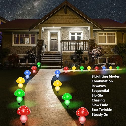 Luces solares mejoradas de hongos impermeables para jardín, luces ...