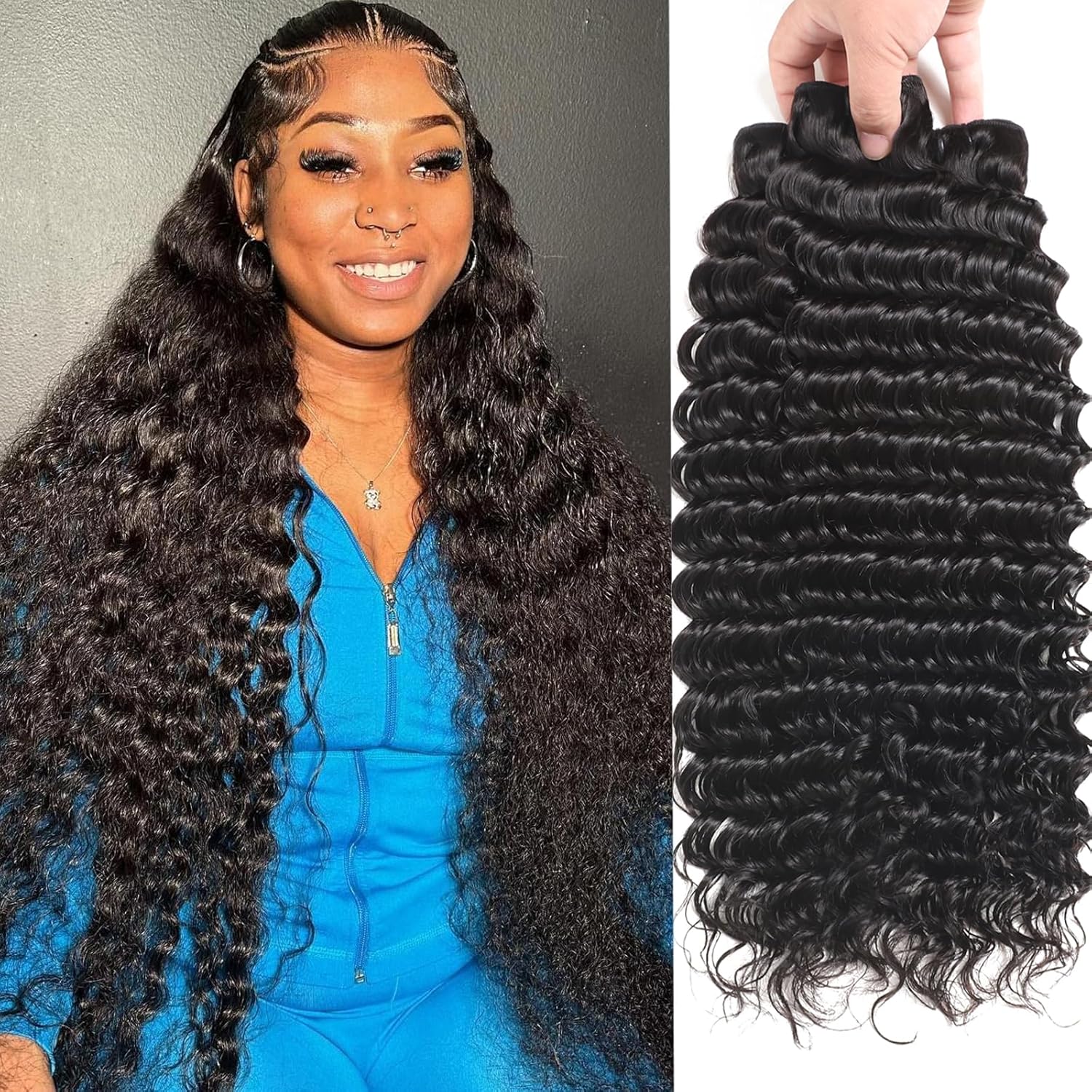 Amazon.com : 12A Deep Wave Human Hair Bundles 20 22 24 Inch Deep Curly ...