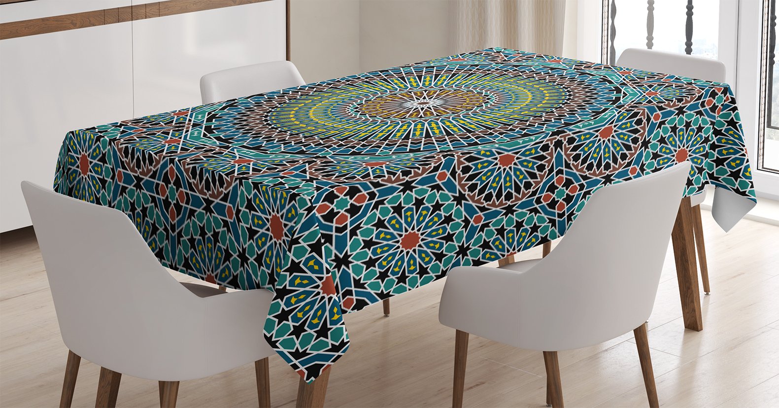 Amazon.com: Ambesonne Geometric Tablecloth, Traditional Exotic ...