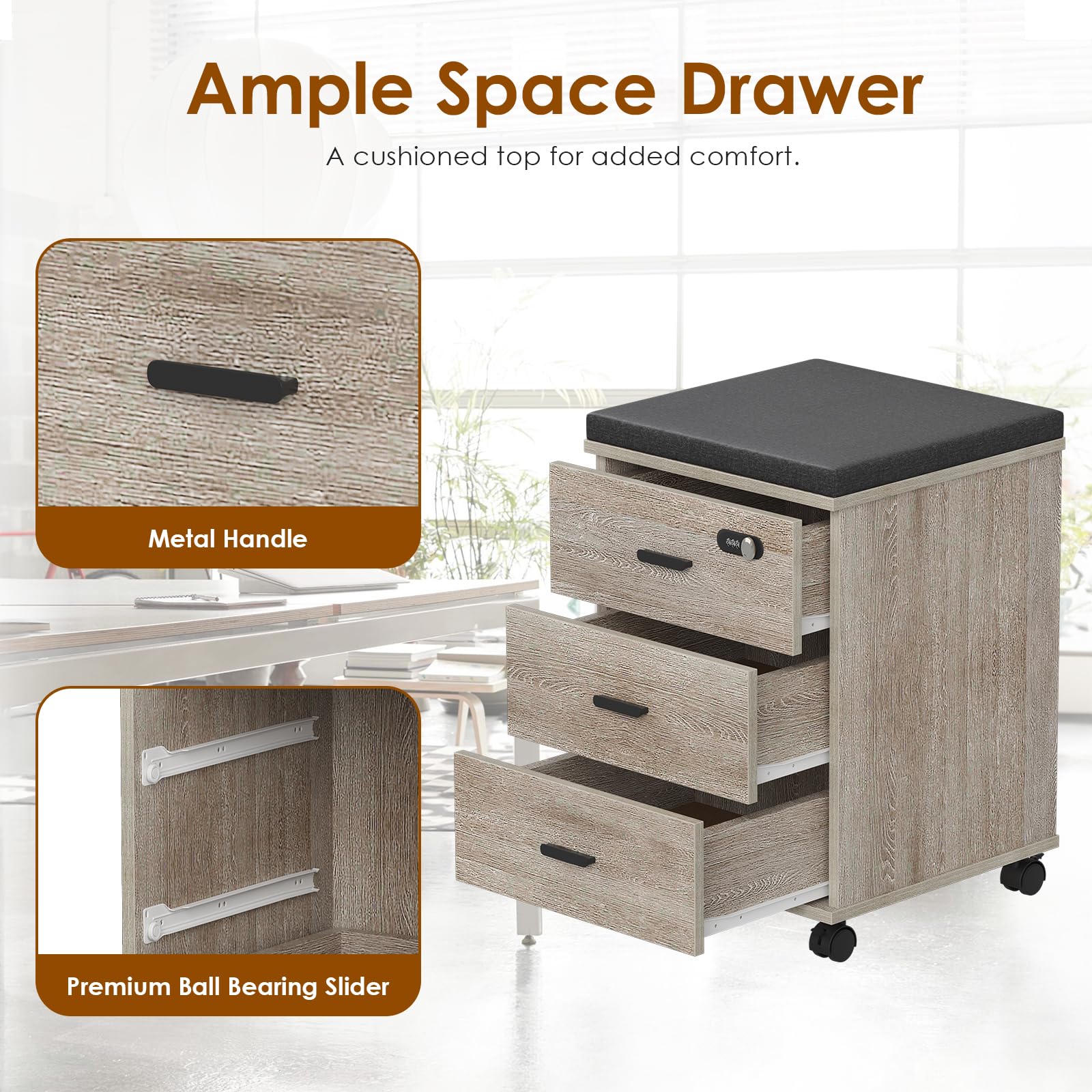 File Cabinet with Smart Lock,3 Drawer Mobile Small Office Cabinet ...