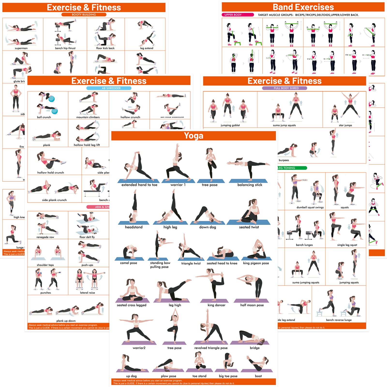 SPORTAXIS- Core Workout Poster With Coloured Illustrations- No ...