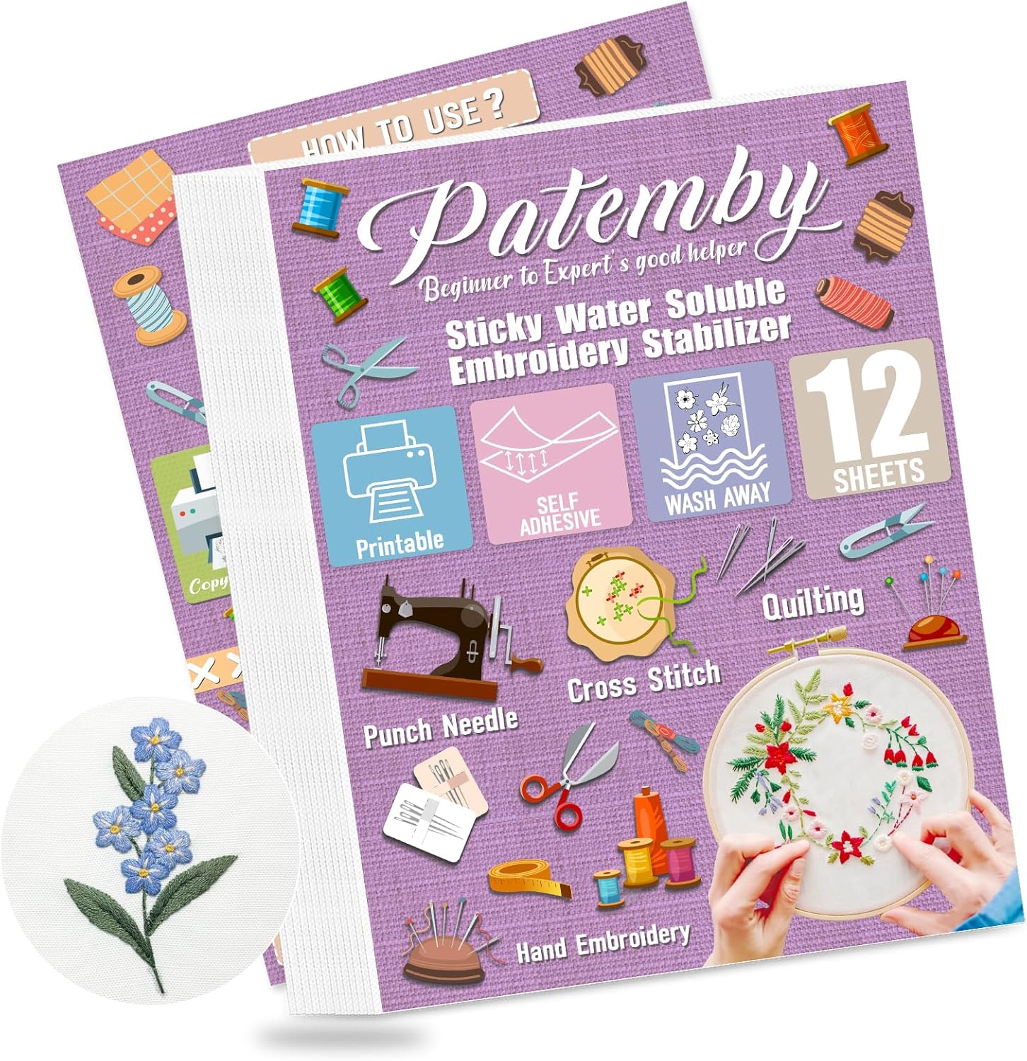 Amazon.com: Patemby 12Pcs Sticky Water Soluble Embroidery Stabilizer 8. ...