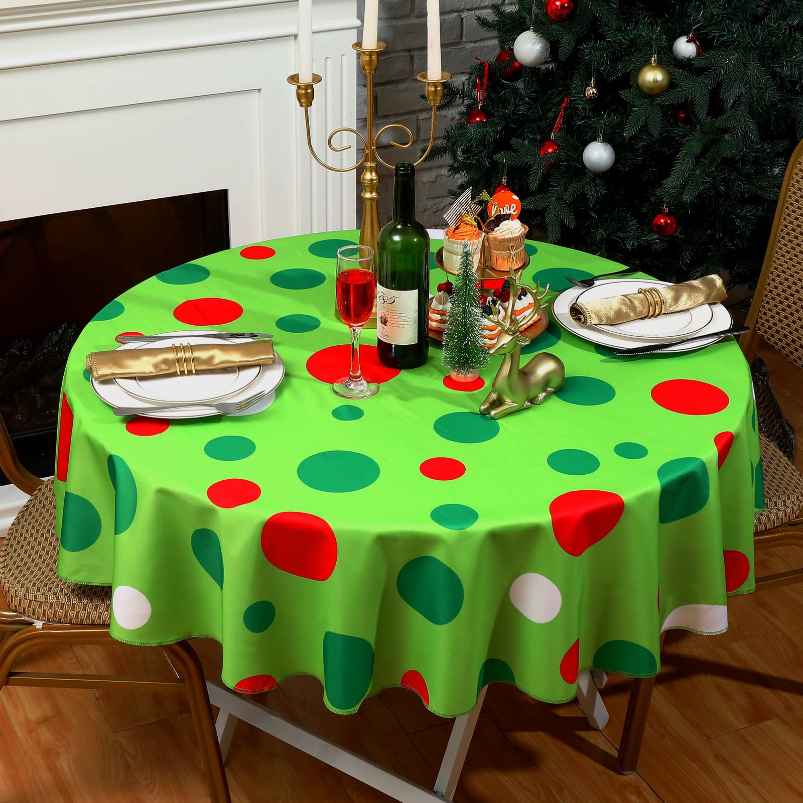 Amazon.com: SmoothNovelty Christmas Round Tablecloth Red and Green ...
